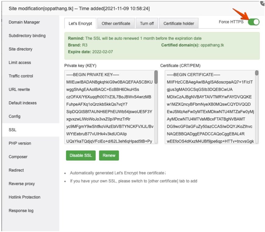 Cài đặt chứng chỉ SSL cho website trên AAPanel